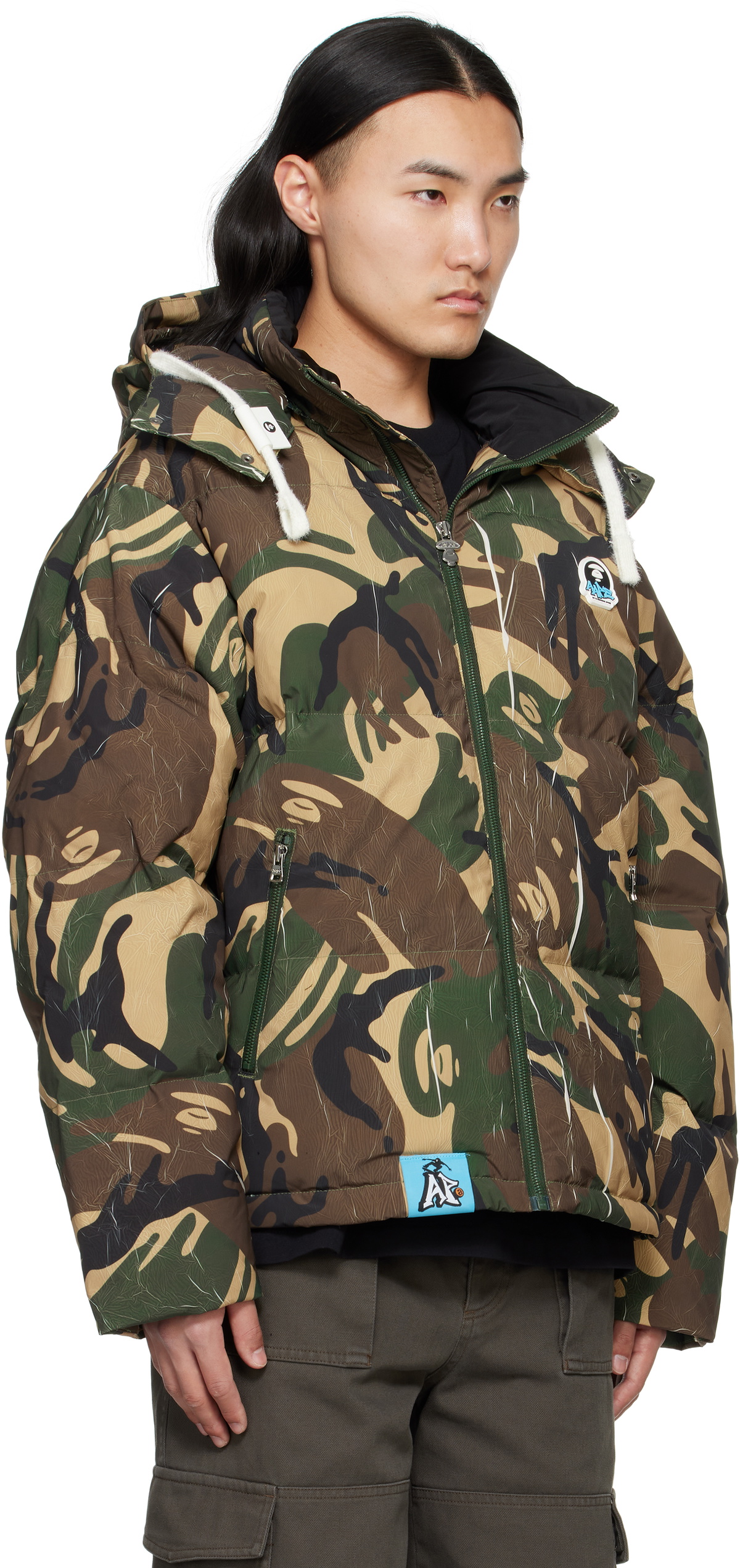 AAPE by A Bathing Ape Multicolor Moonface Camo Hooded Down Jacket AAPE ...