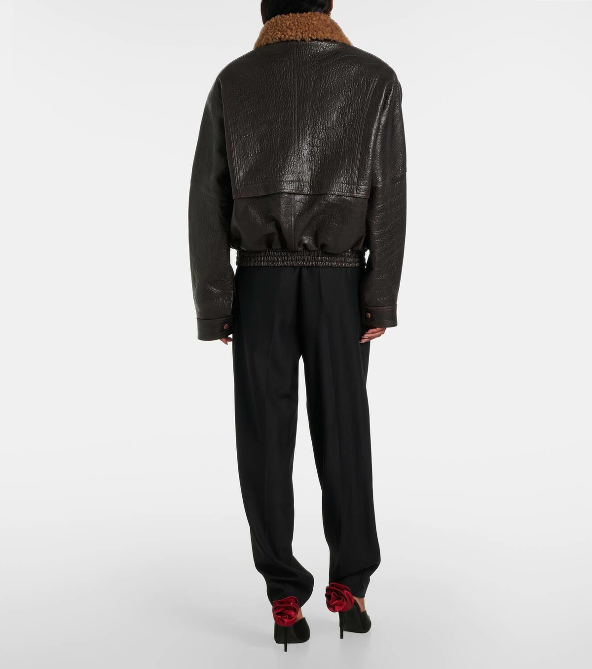 Magda Butrym Cropped shearling-trimmed leather jacket Magda Butrym