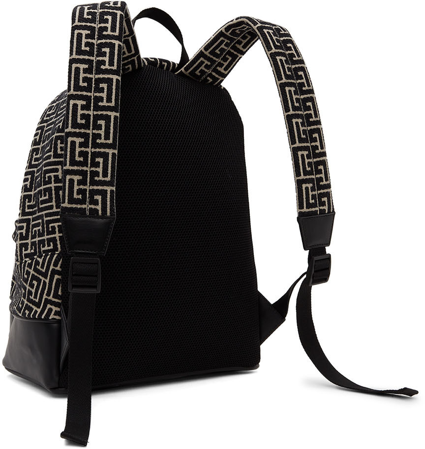 Balmain Beige & Black Jacquard 1945 Backpack Balmain