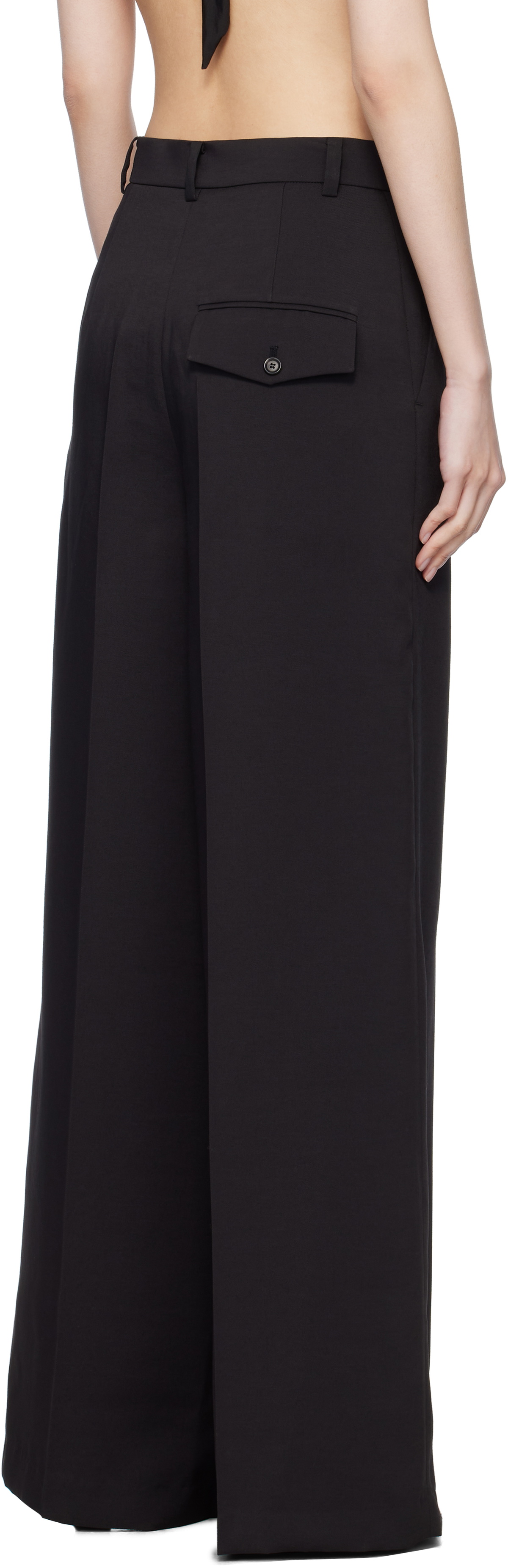 Pushbutton Black Side Folded Wide Trousers Pushbutton