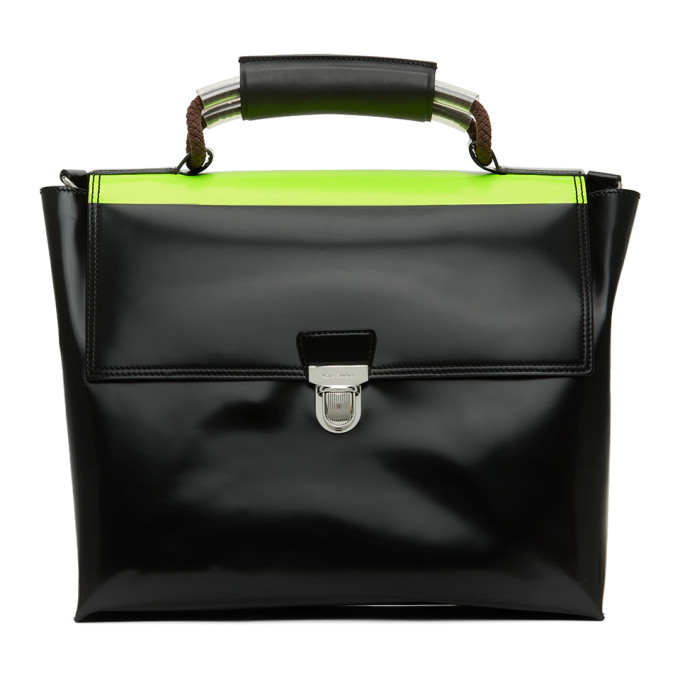 Acne Studios Black High-Shine Leather Satchel Briefcase Acne Studios