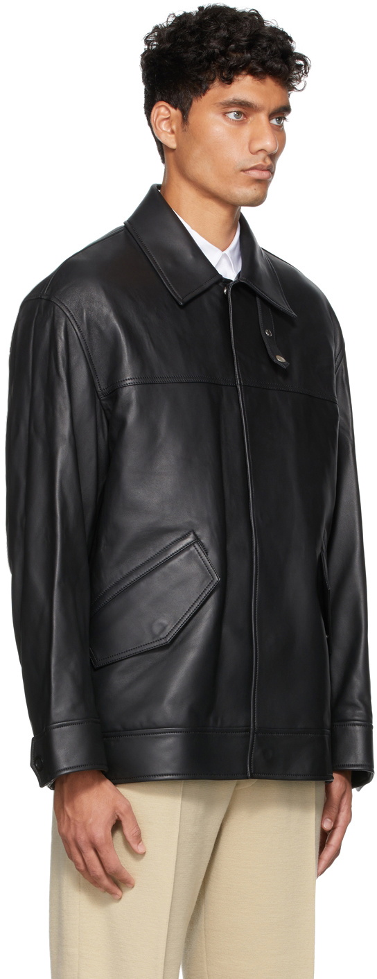 Solid Homme Black Outshirts Leather Jacket Solid Homme
