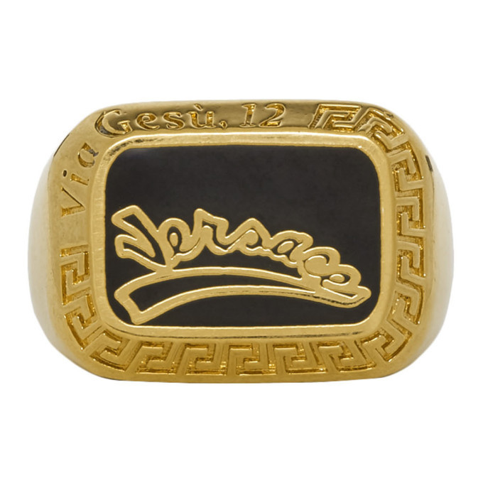 Versace Gold and Black Varsity Ring Versace