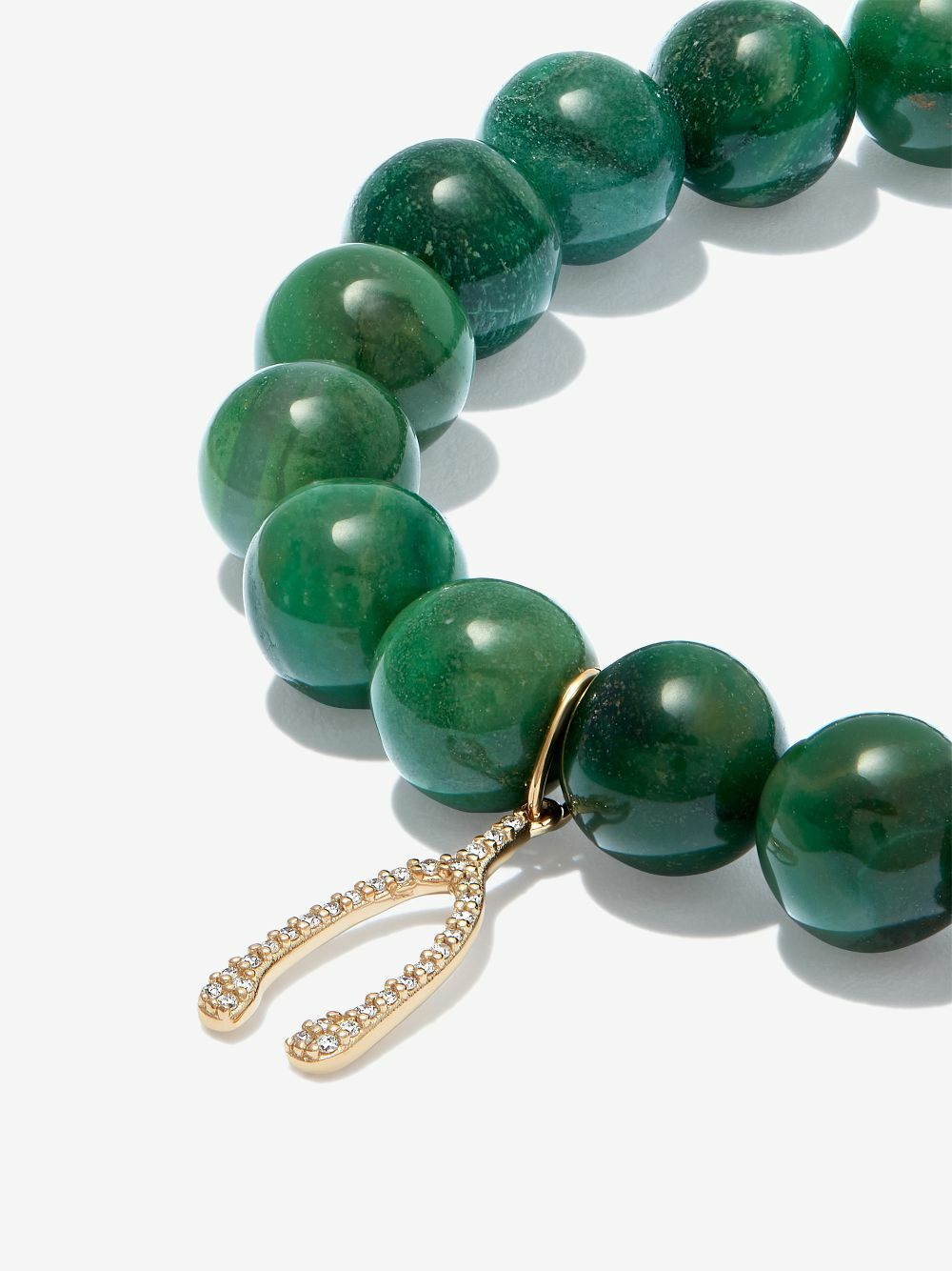 Sydney Evan 14K Yellow Gold Wishbone Verdite Diamond Beaded Bracelet ...