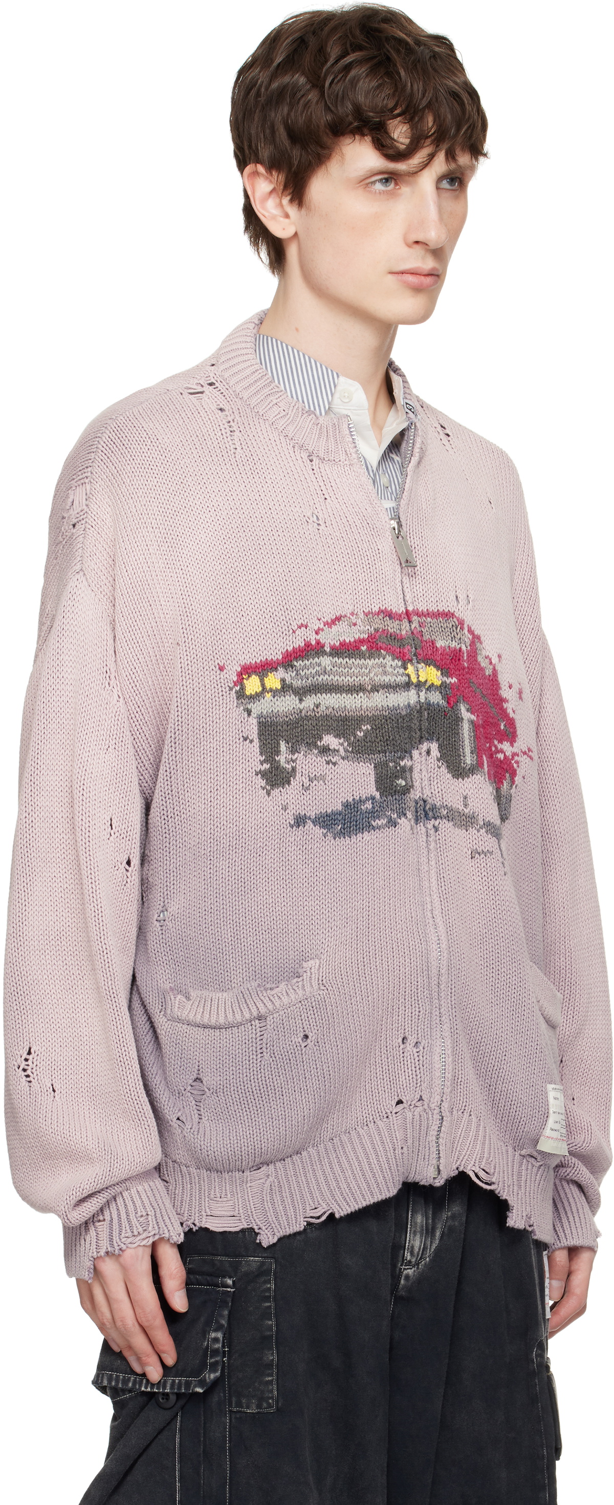 Maison MIHARA YASUHIRO Pink Car Jacquard Knit Cardigan Maison MIHARA ...