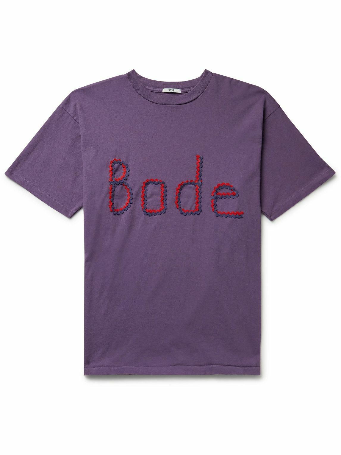 BODE - Ric Rac-Trimmed Cotton-Jersey T-Shirt - Purple Bode