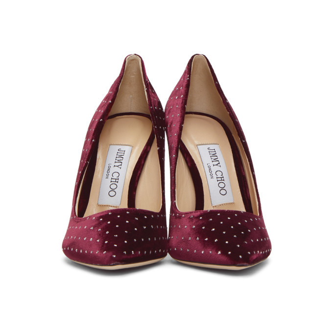 Jimmy Choo Burgundy Spotted Romy 100 Heels Jimmy Choo