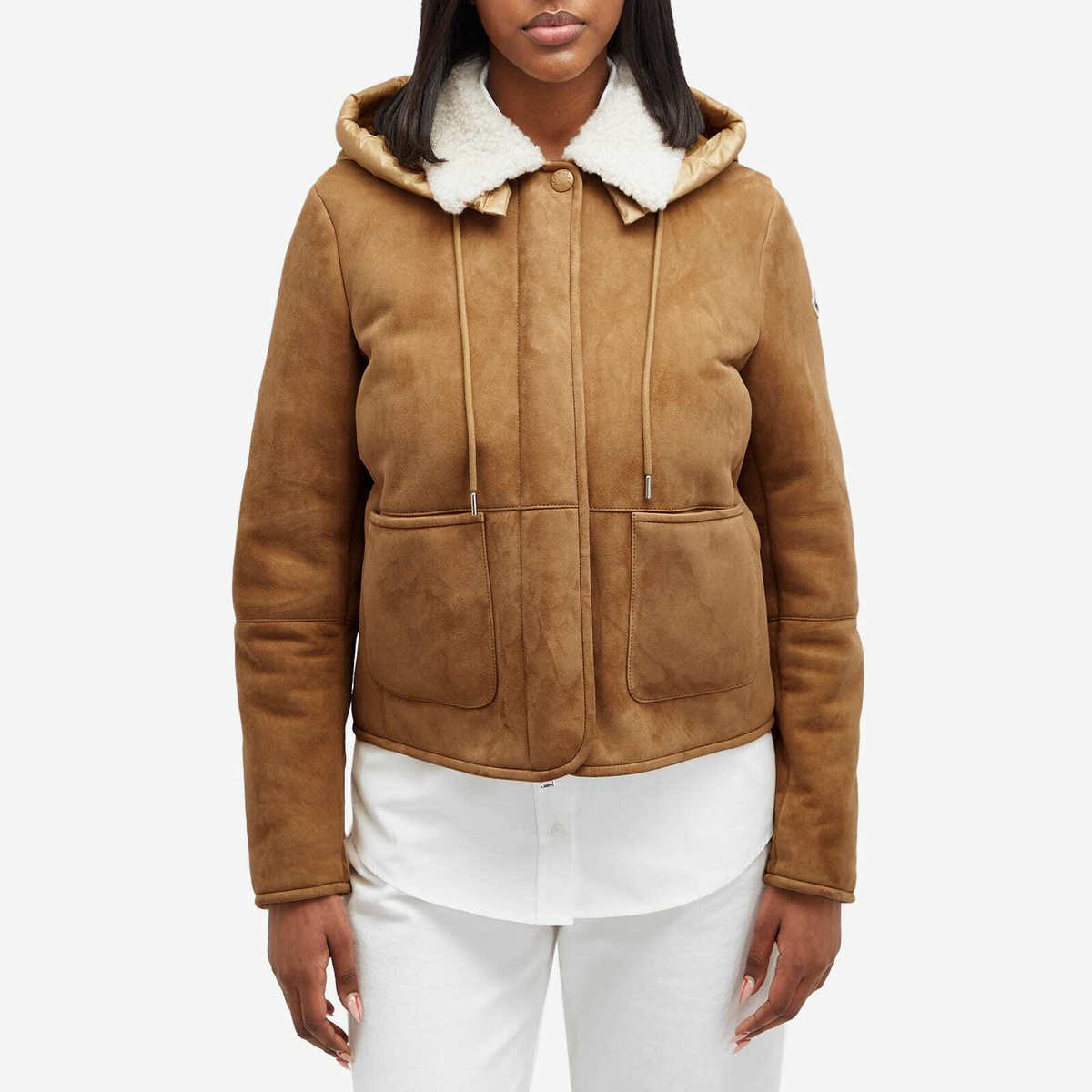 Moncler Women's Dafne Shearling Padded Jacket in Brown Moncler
