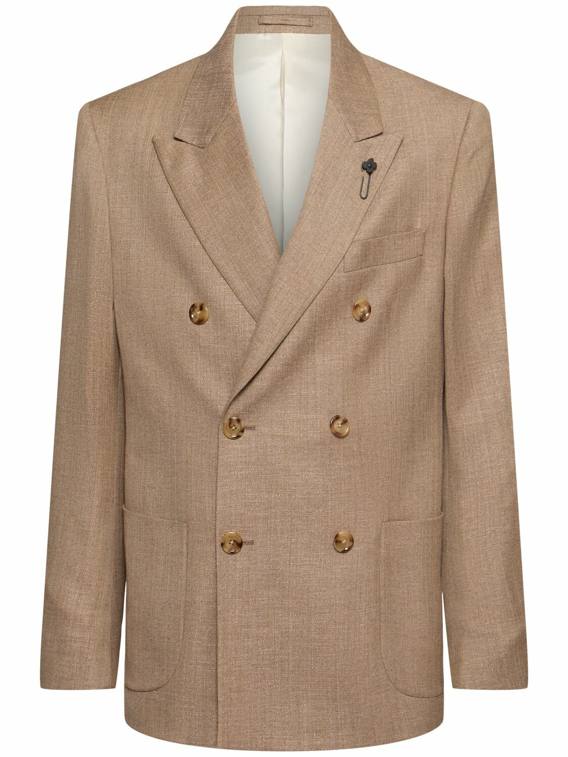 LARDINI Double Breasted Wool & Linen Blazer Lardini