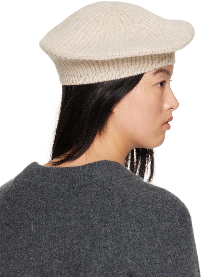 GANNI Beige Ribbed Beret GANNI