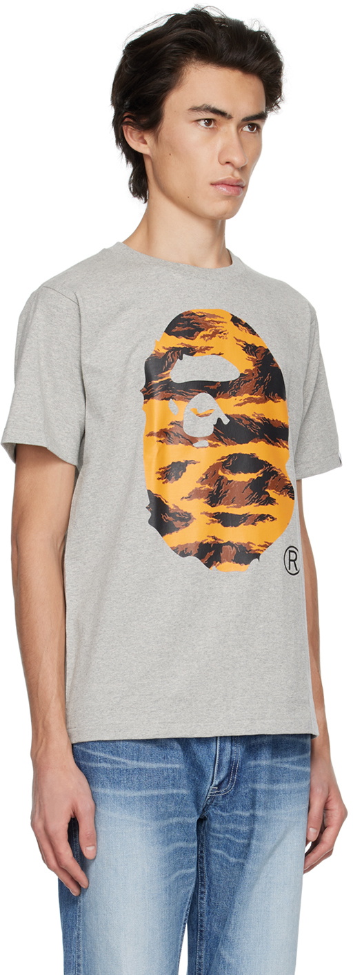 BAPE Gray Tiger Ape Head T-Shirt A Bathing Ape