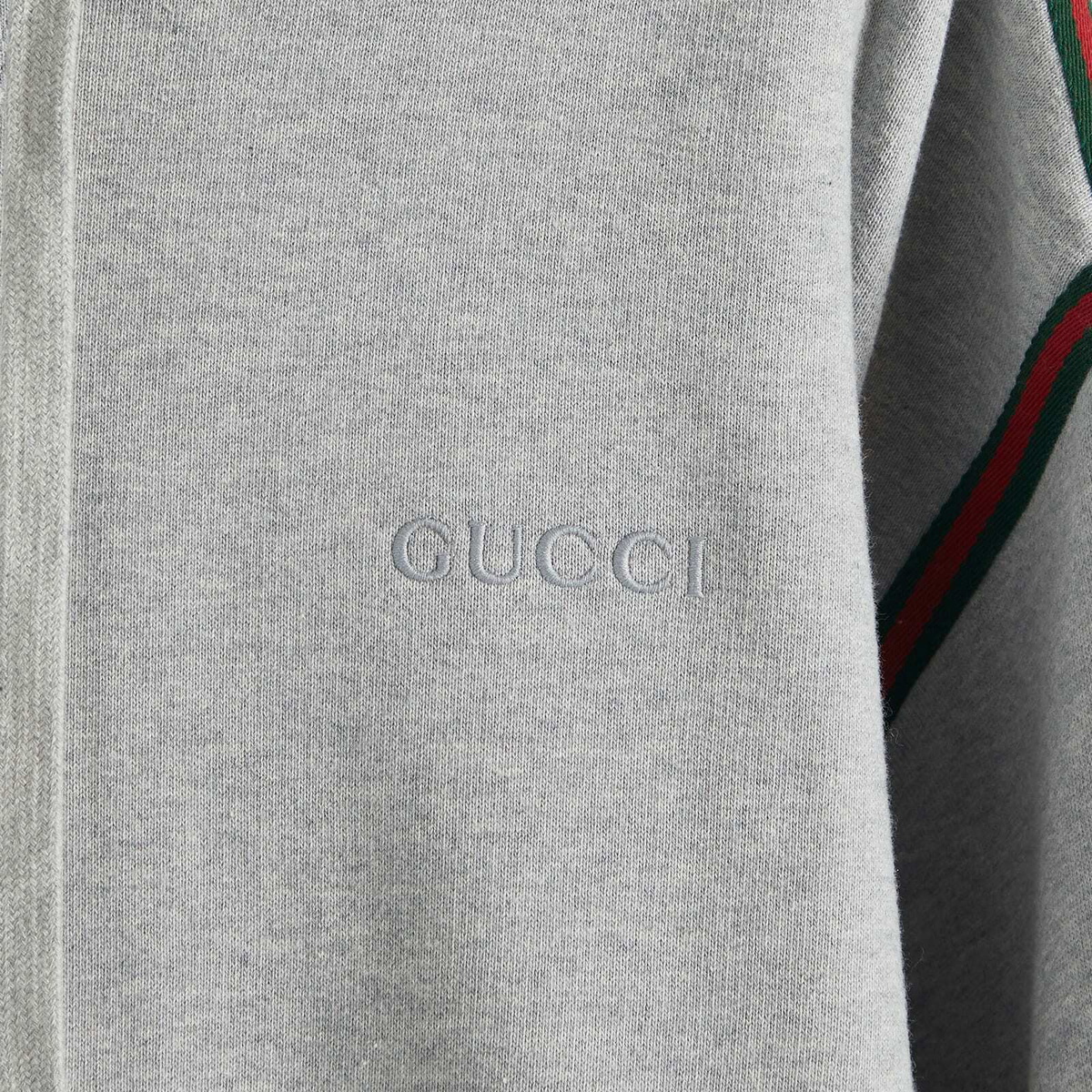 Gucci Men's Tape Brushed Cotton Hoodie in Grey Melange Gucci
