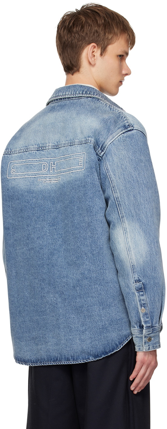 Solid Homme Blue Washed Back Logo Denim Shirt Solid Homme