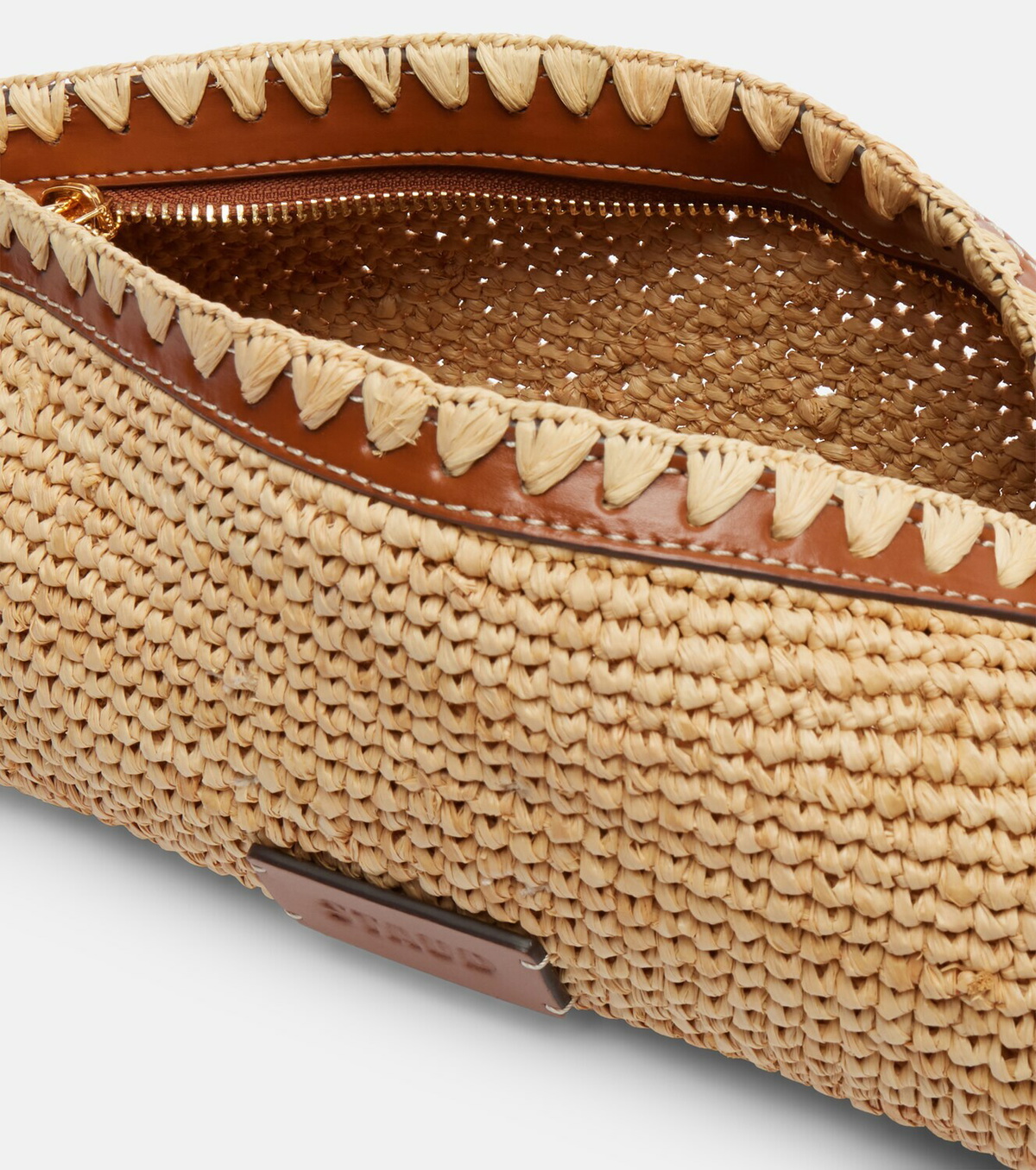 Staud Maude leather-trimmed raffia clutch Staud
