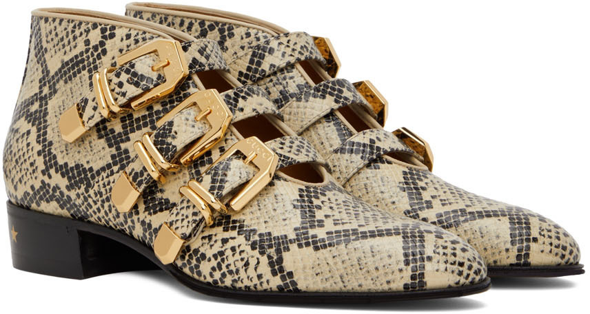 Gucci Beige Python Print Ankle Boots Gucci