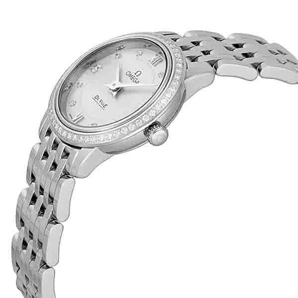 Omega DeVille Prestige Silver Diamond Dial Stainless Steel Ladies Watch ...