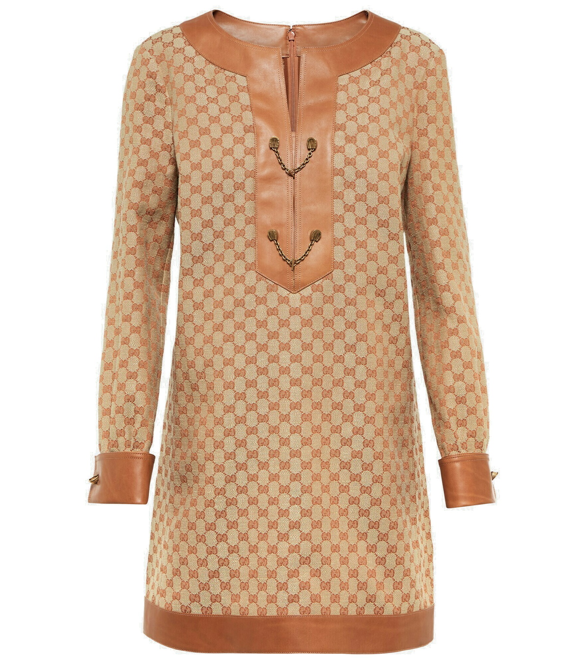 Gucci - GG leather-trimmed canvas minidress Gucci
