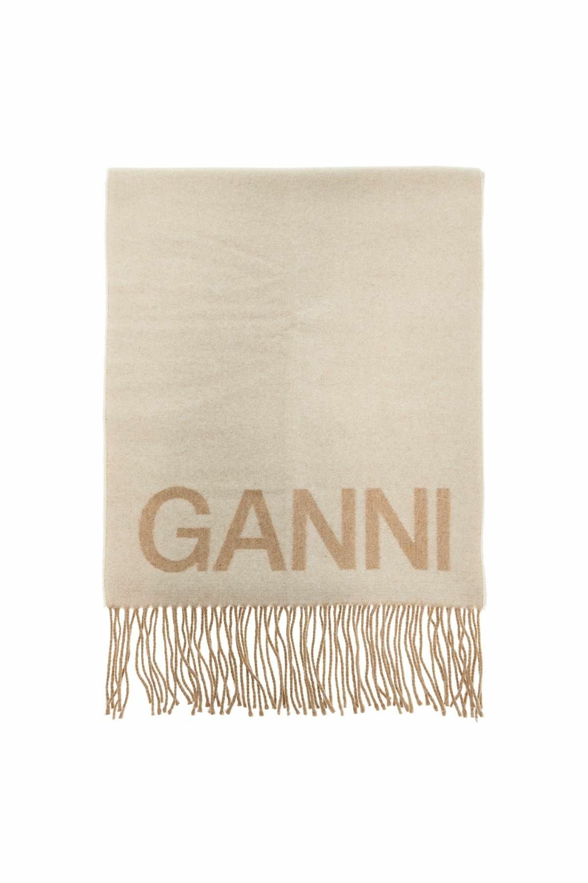 GANNI logo lettering scarf Beige GANNI