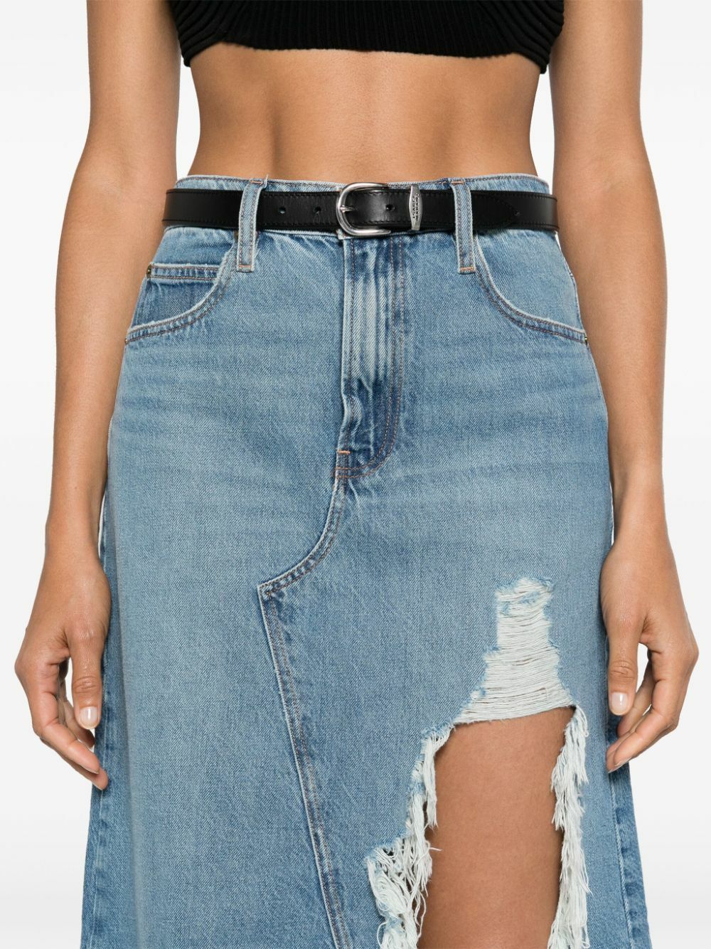 FRAME Blue Distressed Asymmetric Denim Skirt Frame Denim