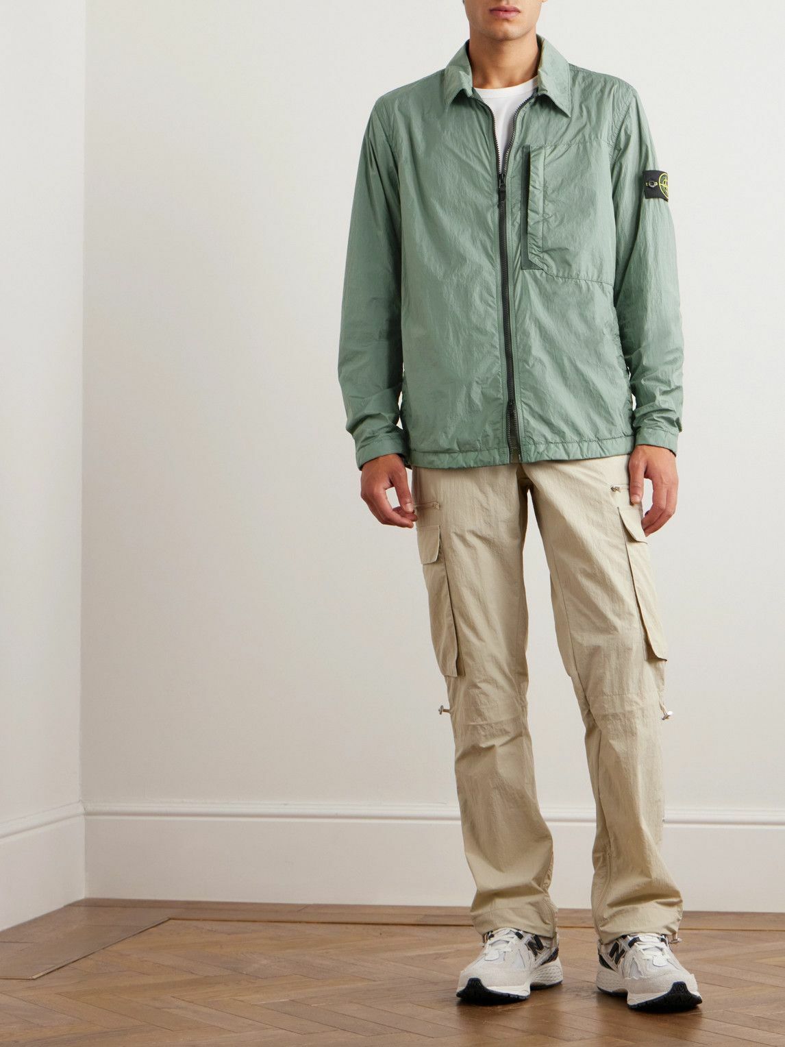 Stone Island - Logo-Appliquéd Garment-Dyed Crinkled-Shell Overshirt ...