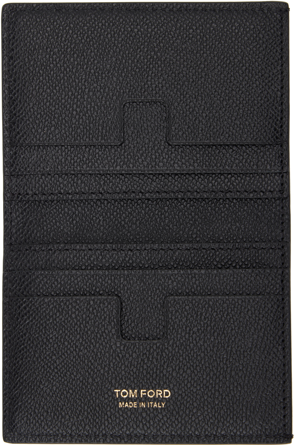 TOM FORD Black Small Grain Leather Folding Card Holder TOM FORD