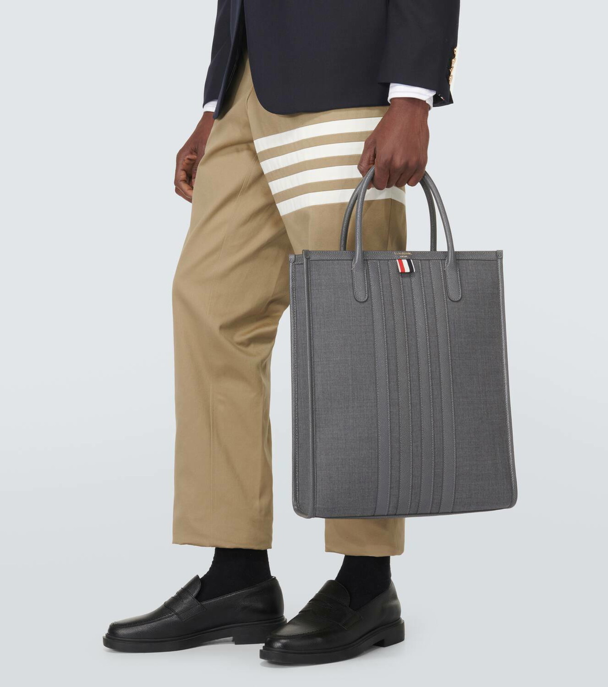 Thom Browne 4-Bar leather-trimmed canvas tote bag Thom Browne