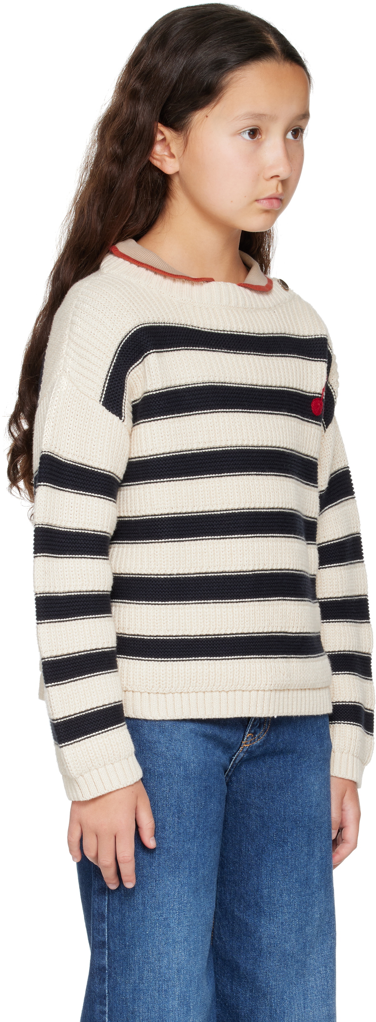 Bonpoint Kids Off-White & Navy Ereni Striped Sweater Bonpoint