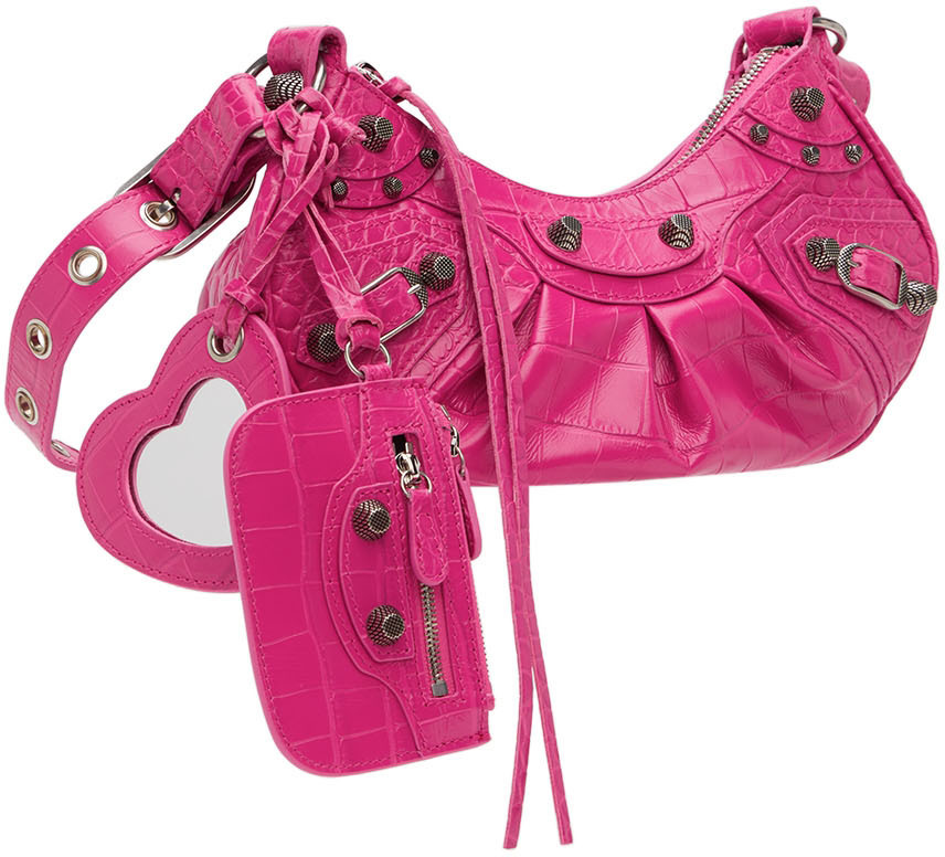 Balenciaga Pink Croc XS 'Le Cagole' Shoulder Bag Balenciaga