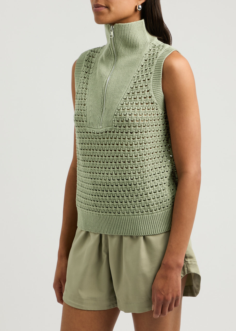 Varley Bains Open-knit Cotton Vest Khaki Varley