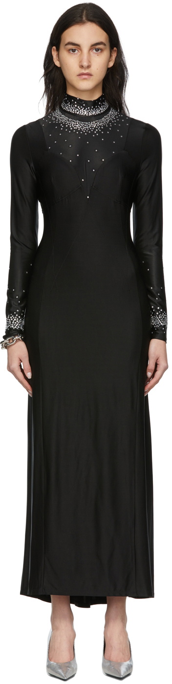 Paco Rabanne Black Viscose Jersey Embroidered Long Dress Paco Rabanne