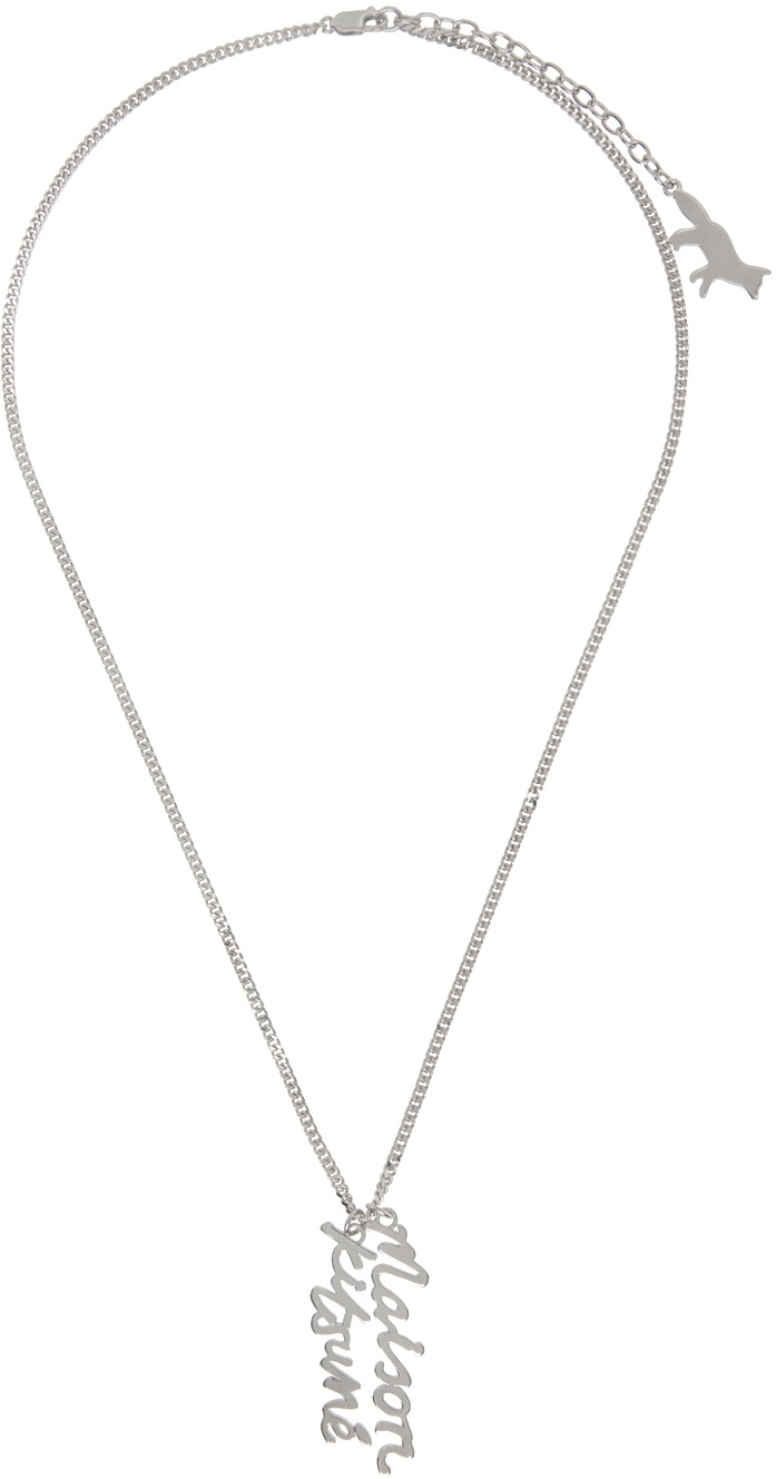 Maison Kitsuné Silver Handwriting Long Necklace Maison Kitsune