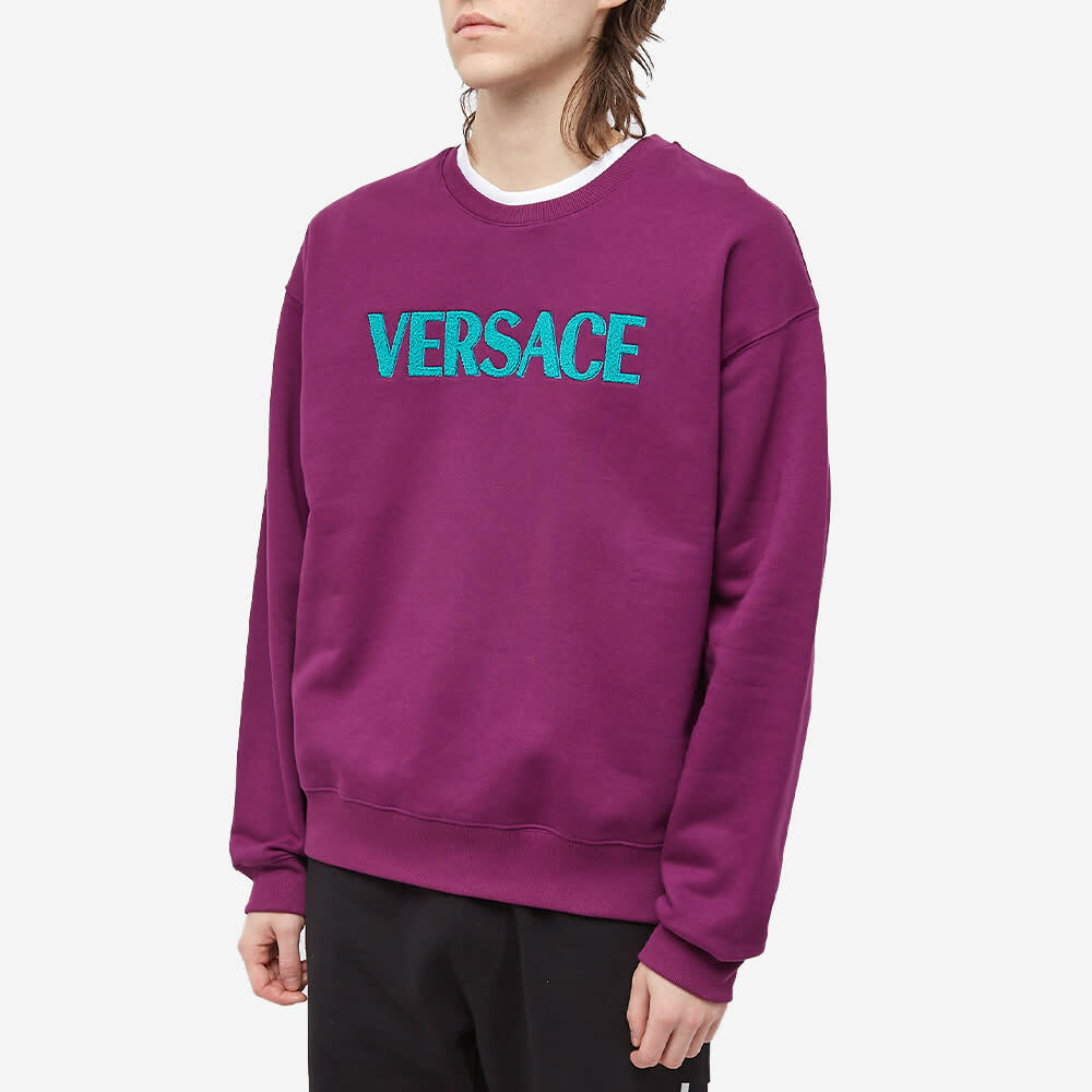 Versace Men's Logo Applique Crew Sweat in Plum Versace