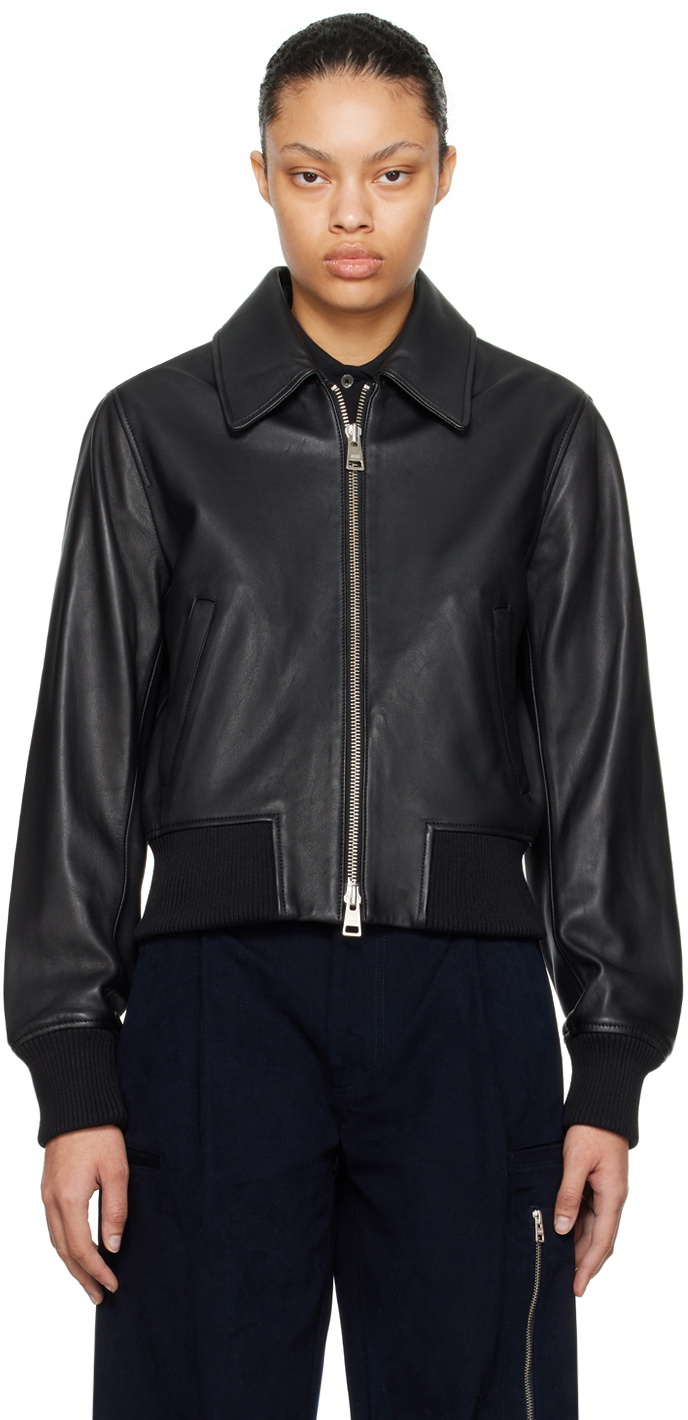 AMI Paris Black Zipped Leather Jacket AMI