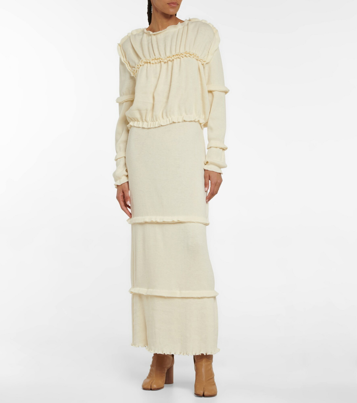 MM6 Maison Margiela - Frill-trimmed wool-blend jersey top MM6 Maison ...