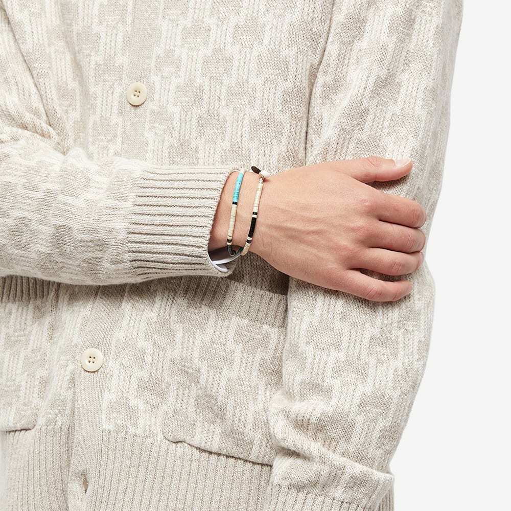 Mikia Men's Heishi Beads Bracelet in Fossile Jasper/Turquoise Mikia