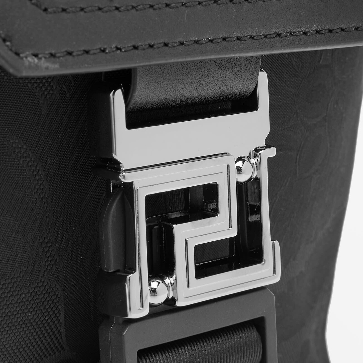 Versace Men's Nylonn Baroque Side Bag in Black Ruthenium Versace