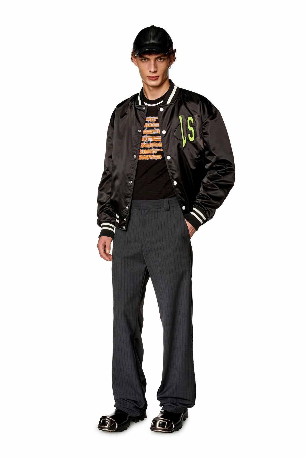 Diesel Satin track jacket with LIES patches - Jackets Mens in Black Diesel