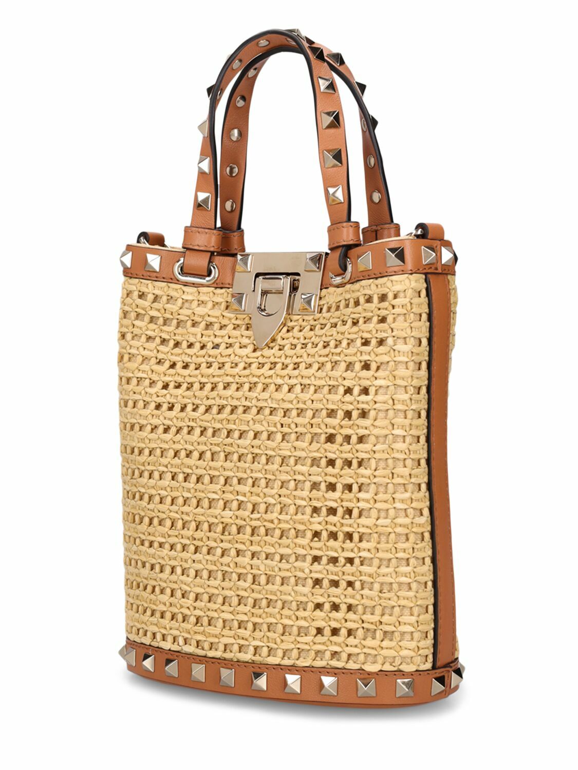 VALENTINO GARAVANI Rockstud Raffia Effect Bucket Bag Valentino Garavani