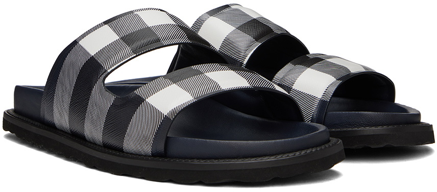 Burberry Navy & White Check Slides Burberry