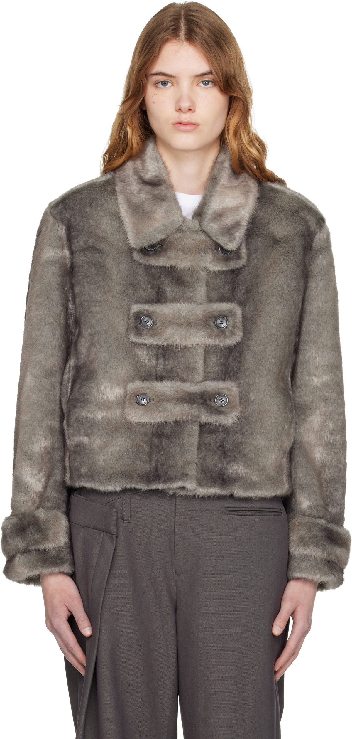 OPEN YY Gray Faux Fur Tab Toggle Jacket OPEN YY