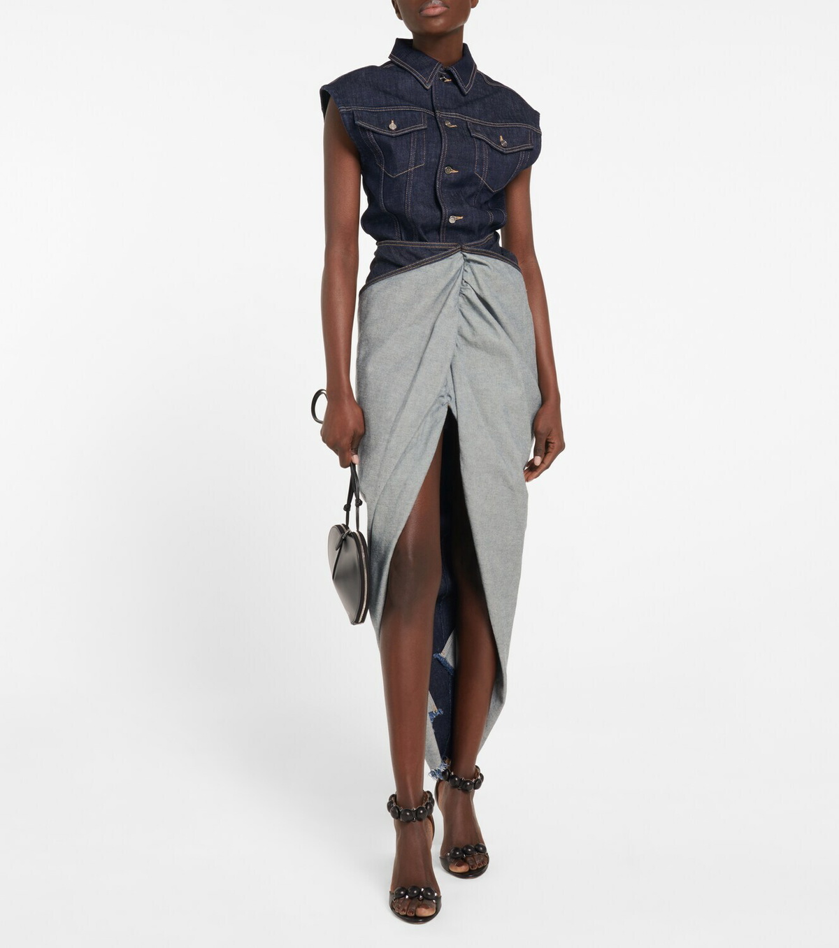 Alaïa Draped denim maxi skirt ALAÏA