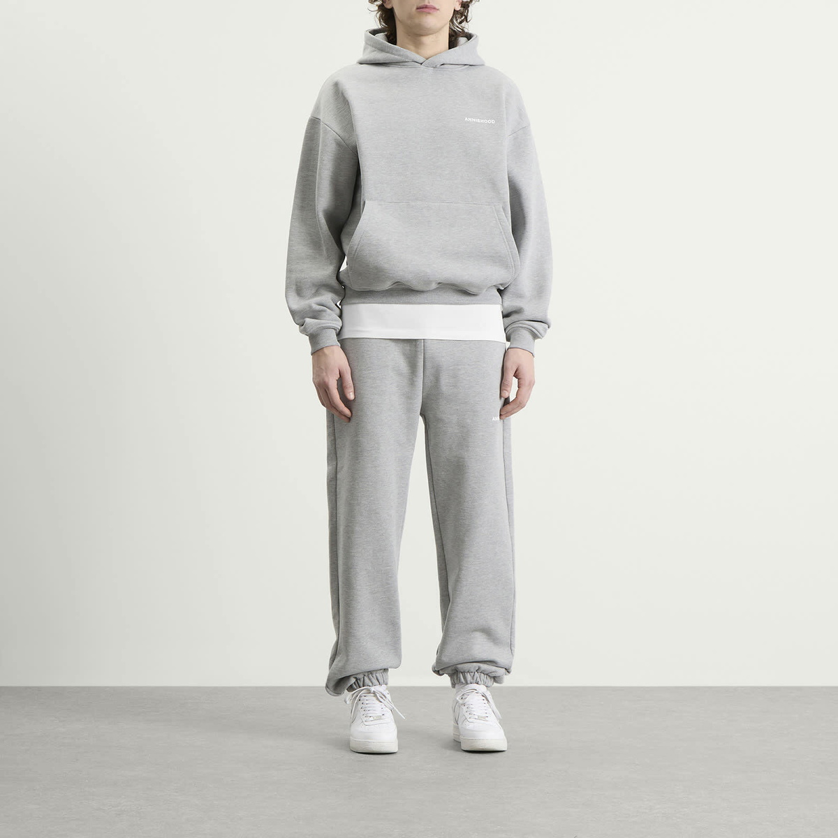 ANNIE HOOD Men's Mini Logo Hoodie in Marl Grey ANNIE HOOD