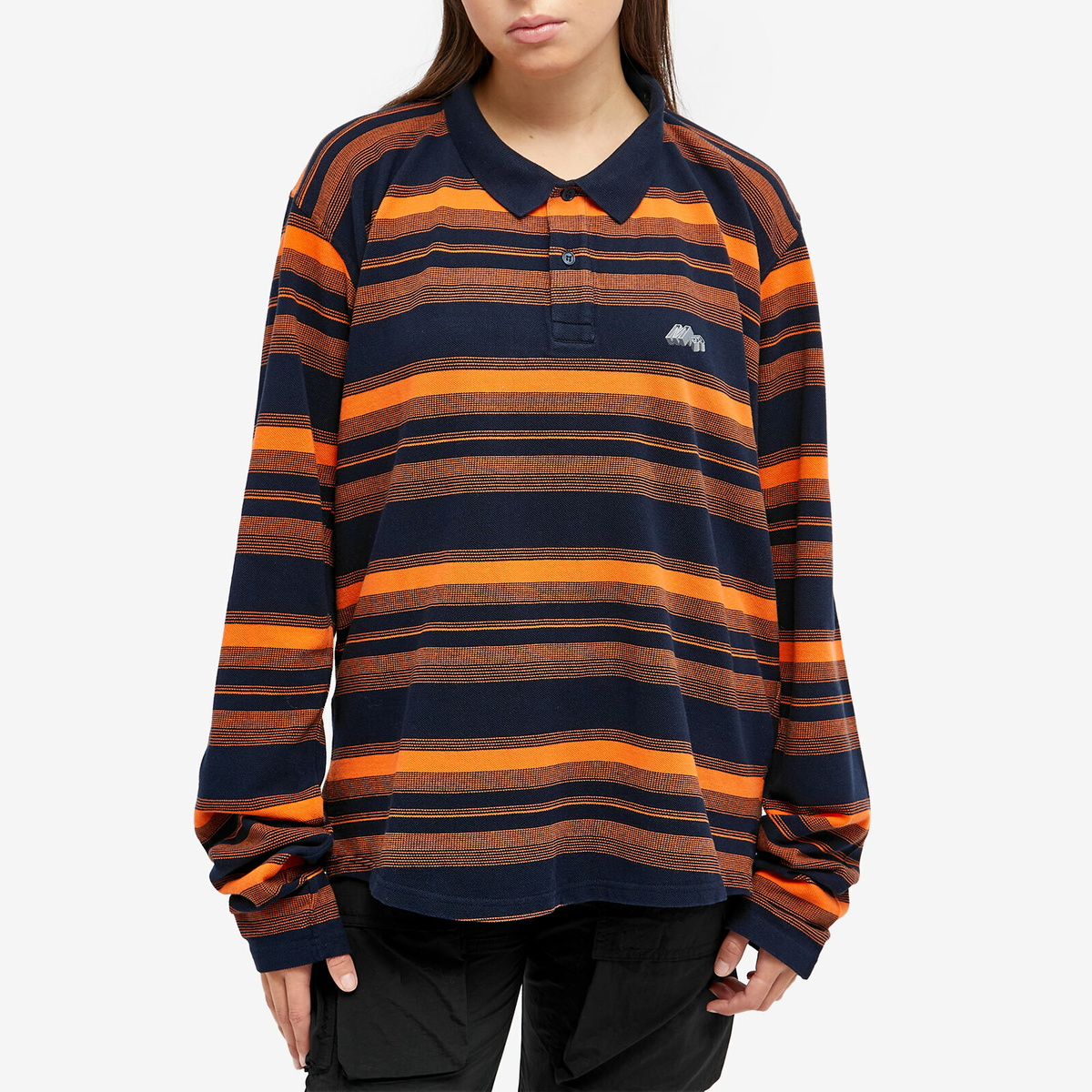 Martine Rose Women's Long Sleeve Pulled Neck Polo in Orange/Navy Stripe ...