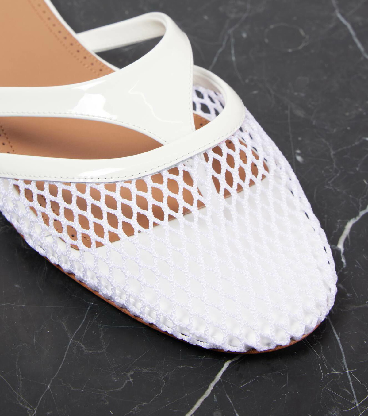Alaïa Infradito fishnet leather-trimmed mules ALAÏA