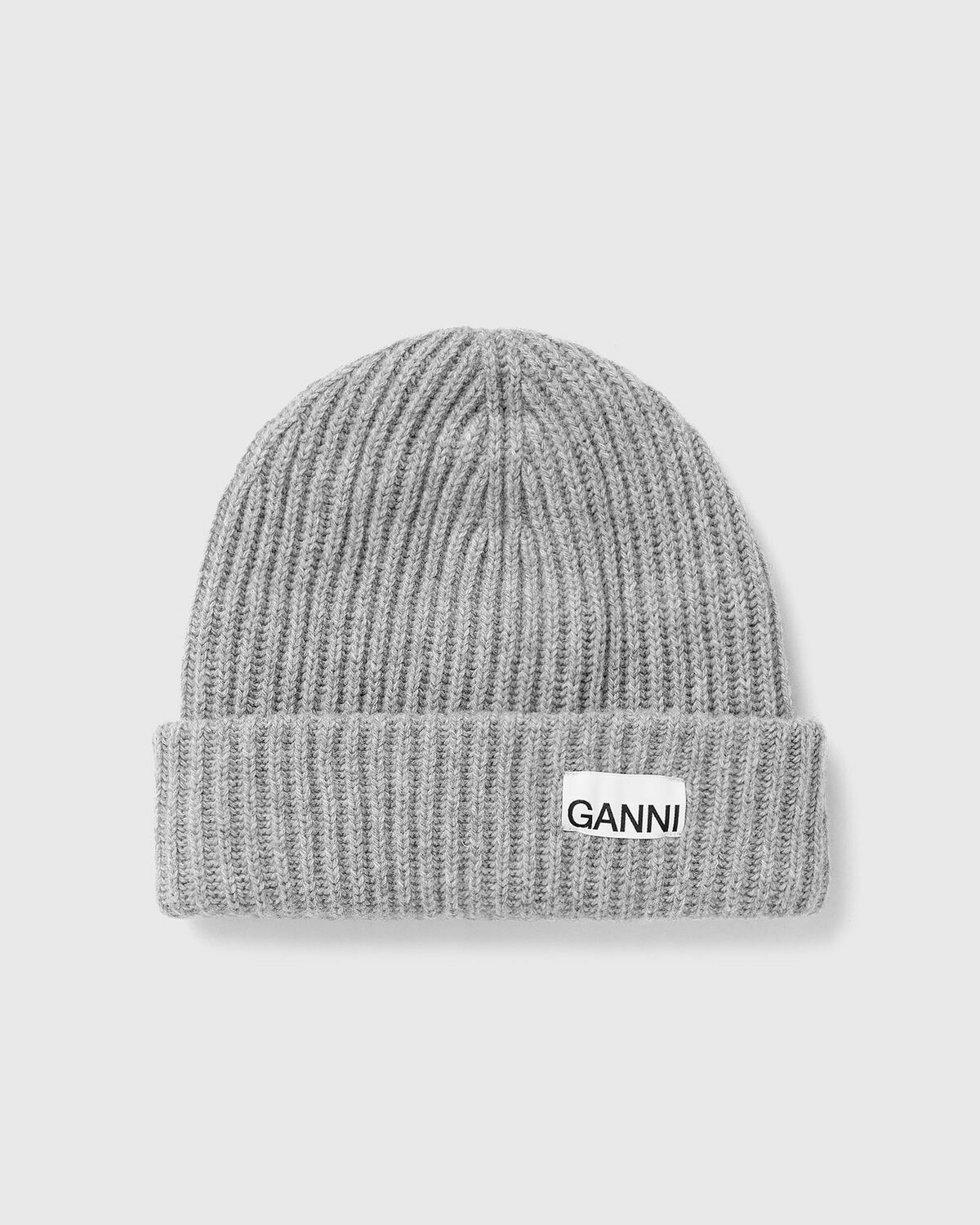 Ganni Structured Rib Beanie Grey Beanies GANNI