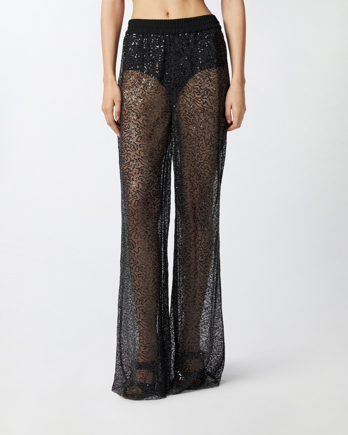 Pinko Sequinned Mesh Palazzo Trousers Limo Black Pinko