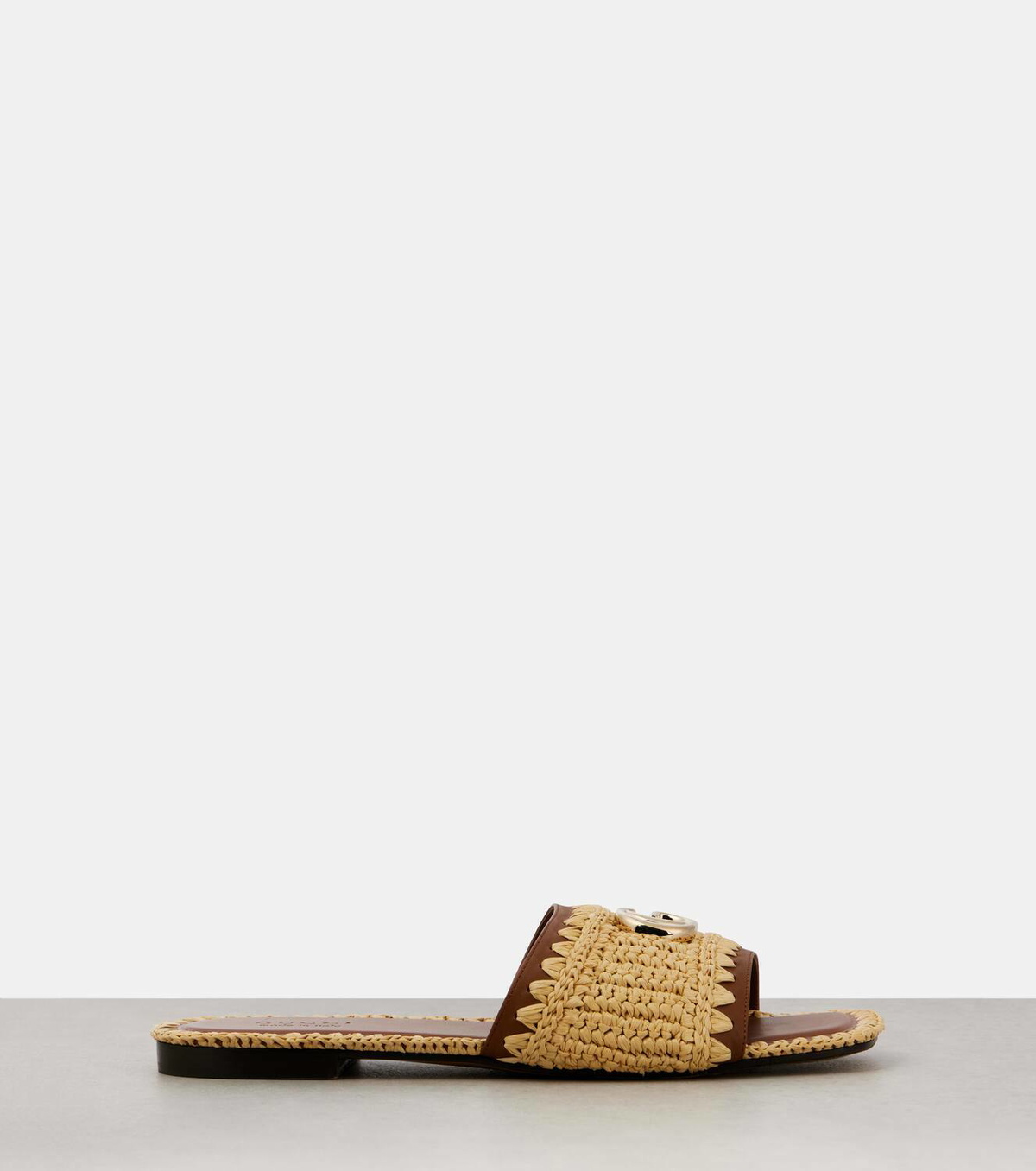 Gucci Double G leather and raffia slides Gucci
