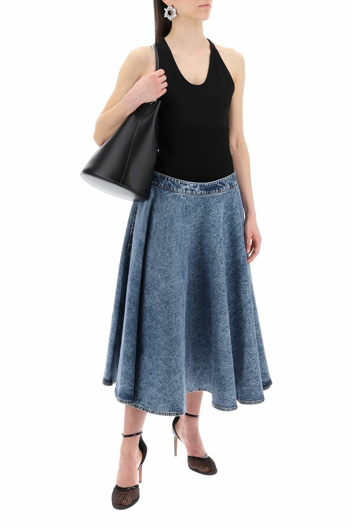 ALAIA denim skirt with ruffle hem Blue ALAÏA