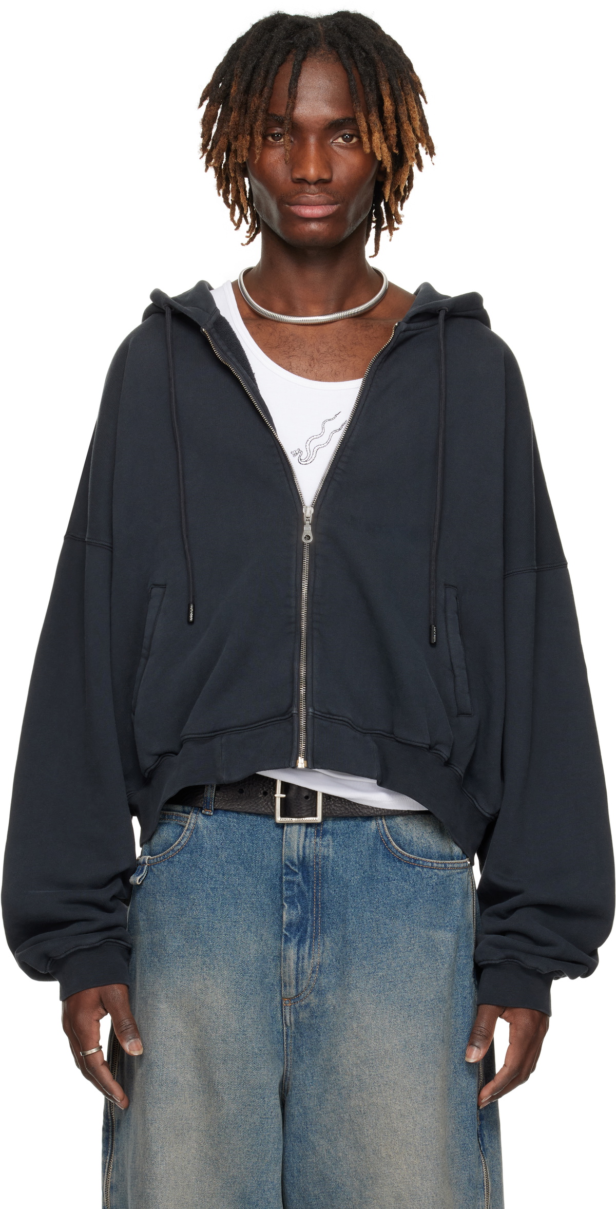 LU'U DAN Black Washed Zip Hoodie LU'U DAN
