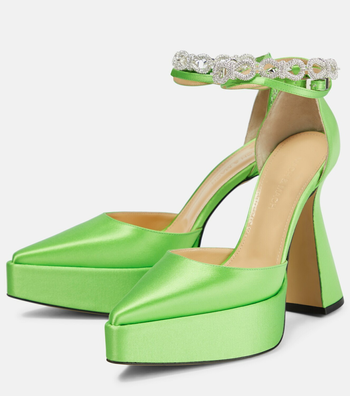 Mach & Mach - Bow Chain embellished satin platform pumps MACH & MACH